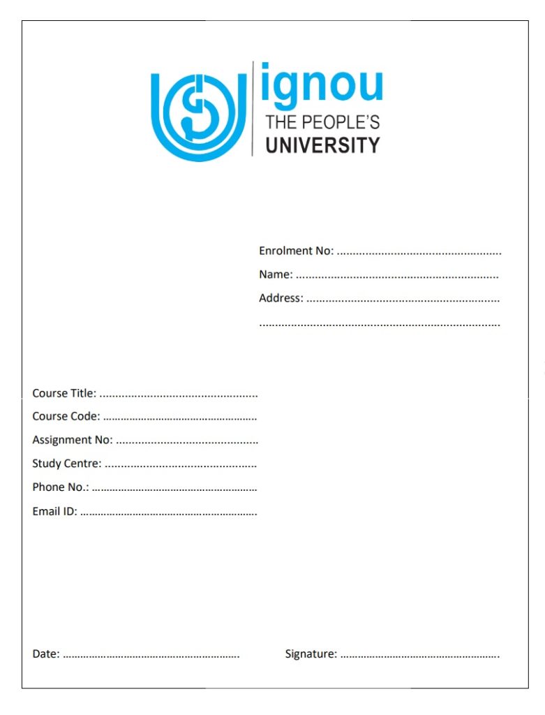 IGNOU Assignment Front Page Format